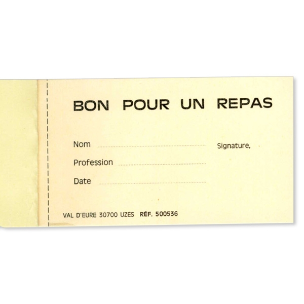 Carnet de 10 tickets repas 60x120 mm bulle - carnet ticket bon pour un ...